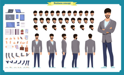 Front side back view animated character Royalty Free Vector