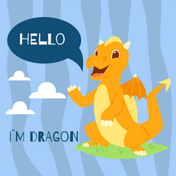 Baby dragon with text hello banner Royalty Free Vector Image