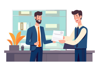 Grinning employer hands check to employee Vector Image