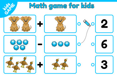 Math game choose the answer with cartoon dogs Vector Image