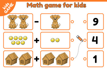 Math game choose the answer with cartoon dogs Vector Image