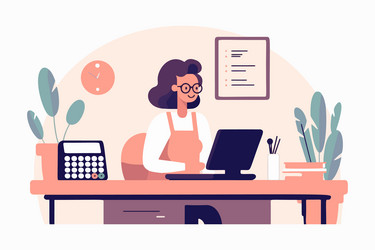 Content female accountant at office desk Vector Image