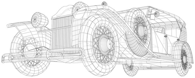 Classic car wire-frame retro outline Royalty Free Vector