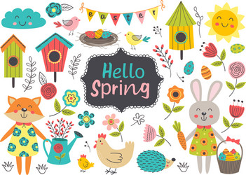 Isolated spring set with boy tree and clothes Vector Image