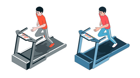 Young man in sportswear running on treadmill Vector Image