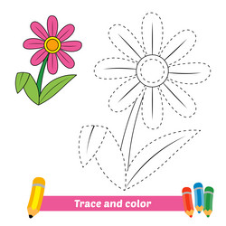 Trace and color for kids flower Royalty Free Vector Image