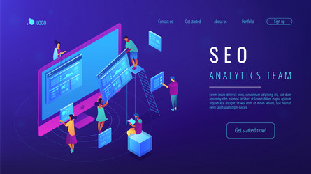 Isometric seo data analysis Royalty Free Vector Image