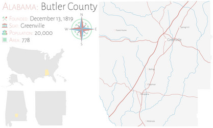 Map of butler county in alabama Royalty Free Vector Image