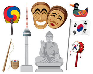 Set of korean elements and objects Royalty Free Vector Image