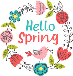 Cartoon frame with spring forest and birds Vector Image