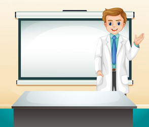 Plain background with female doctor in white gown Vector Image