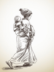 Young mother holding baby in ergo backpack Vector Image