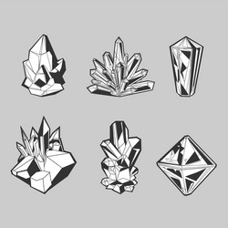 Crystal isolated icons set magic stones Royalty Free Vector
