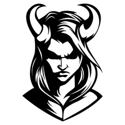 Devil girl drawing black and white Royalty Free Vector Image