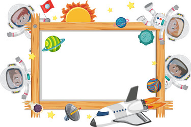 Empty wooden frame with student kids cartoon Vector Image