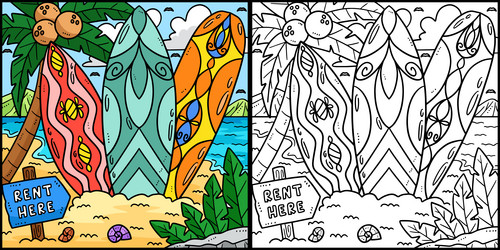 Summer surfing board line art coloring page Vector Image