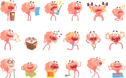 Set cartoon humanized brains with arms and legs Vector Image