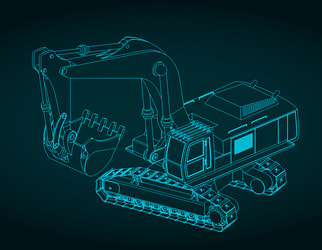 Excavator isometric blueprints Royalty Free Vector Image