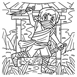 Ninja kunoichi with kunai coloring page for kids Vector Image