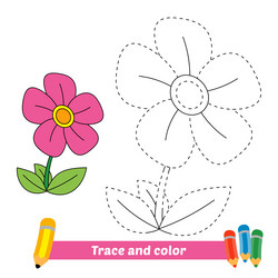 Trace and color for kids flower Royalty Free Vector Image