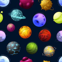 Cartoon space planets and stars seamless pattern Vector Image