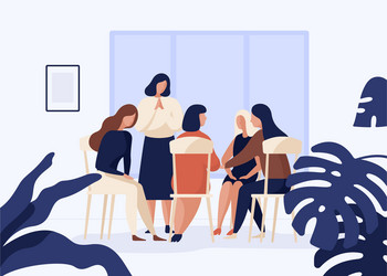Cartoon female sitting together in circle talking Vector Image