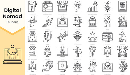 Simple outline set of digital nomad icons thin Vector Image