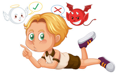 Cartoon character with devil and angel fighting Vector Image