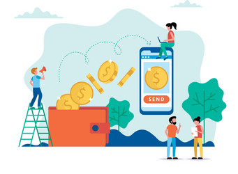 Happy guy and girl winning money prize Royalty Free Vector