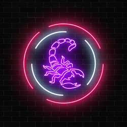 Scorpio zodiac symbol in neon style on a wall Vector Image