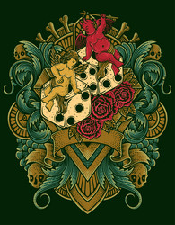 Hand drawn angel and demon sitting on dice Vector Image