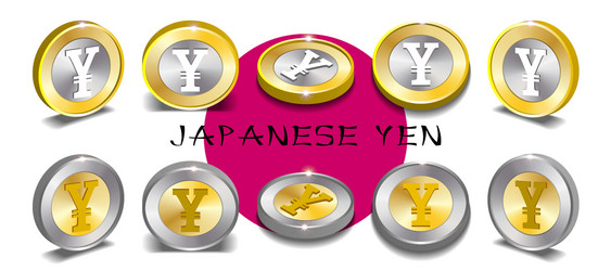 3d set of gold coins yen riyal and won Royalty Free Vector