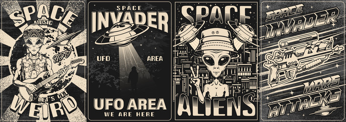 Space alien set colorful posters Royalty Free Vector Image