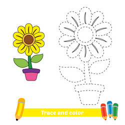 Trace and color for kids flower Royalty Free Vector Image
