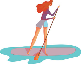 Woman paddling on sup board young cartoon female Vector Image