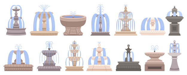 Fountains collection array of captivating water Vector Image