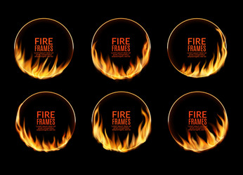 Fire rings burning round frames borders Royalty Free Vector