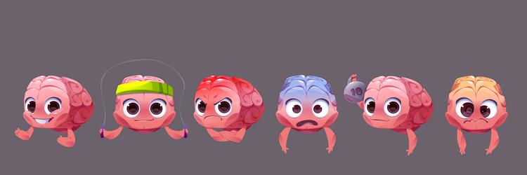 Brain cartoon character with various emotions Vector Image