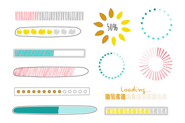 Set loading bar progress in doodle style isolated Vector Image