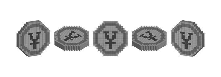Set of 3d square coins made pixels volumetric Vector Image
