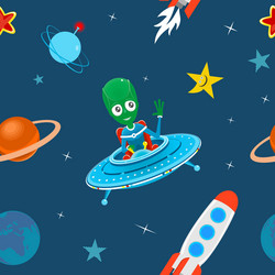 Alien monster flying in a spaceship Royalty Free Vector