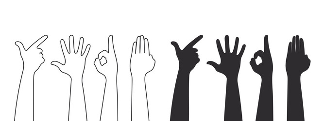 Silhouettes of hands raised hands drawn hands Vector Image
