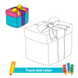 Trace and color for kids gift box Royalty Free Vector Image