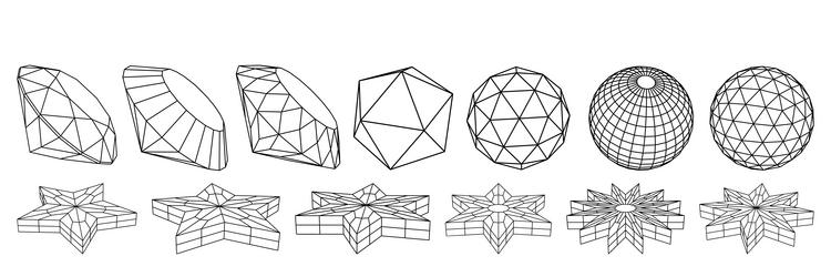 3d set of wireframe geometric figures Royalty Free Vector