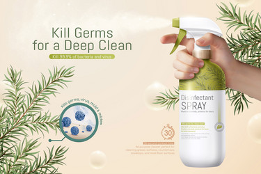 Disinfectant spray ad template Royalty Free Vector Image