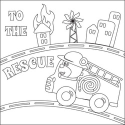 Fire rescue team with funny firefighter cartoon Vector Image