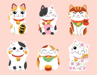 Maneki neko outline set Royalty Free Vector Image