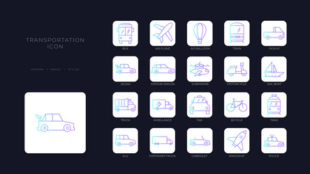 Transportation icons with purple blue outline Vector Image