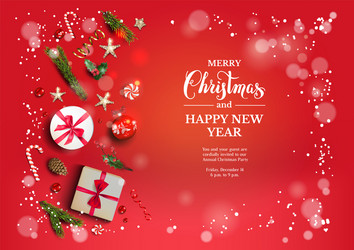 Red christmas card background with flowers Vector Image