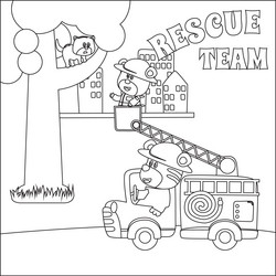 Fire rescue team with funny firefighter cartoon Vector Image
